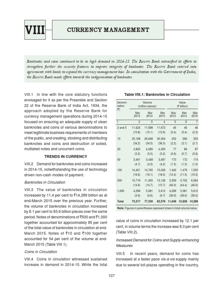 RBI Currency Management Report 2014-15 | PDF | Banknote | Currency