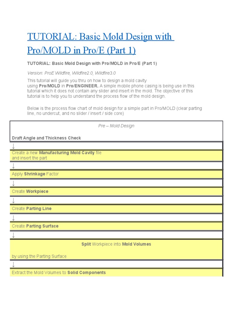 Tutorial: Basic Mold Design With Pro/Mold in Pro/E (Part 1) : Version ...