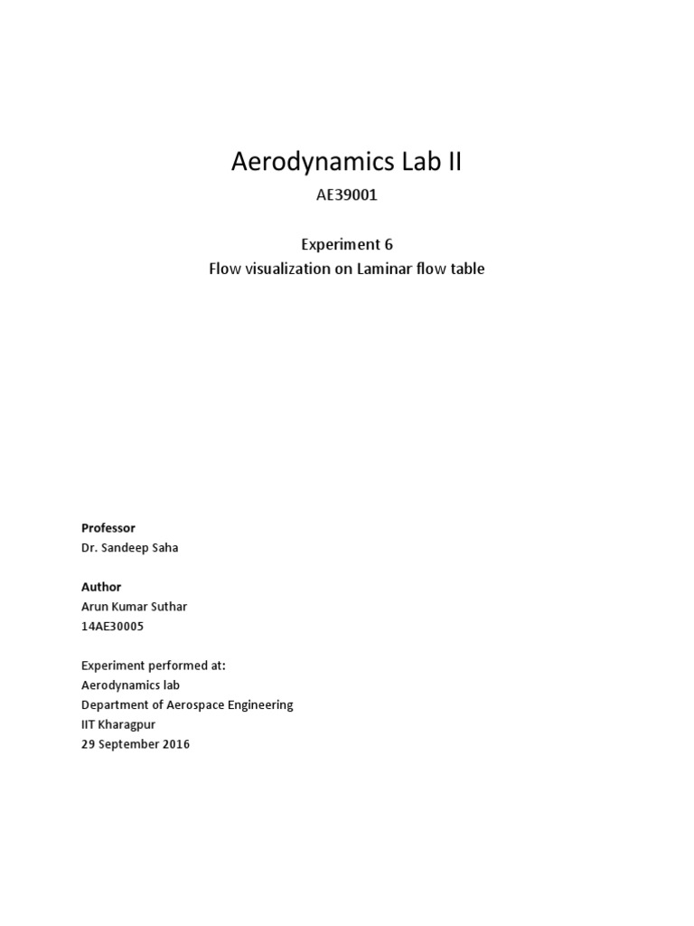 Aerodynamics Lab II: AE39001 Experiment 6 Flow Visualization On Laminar ...