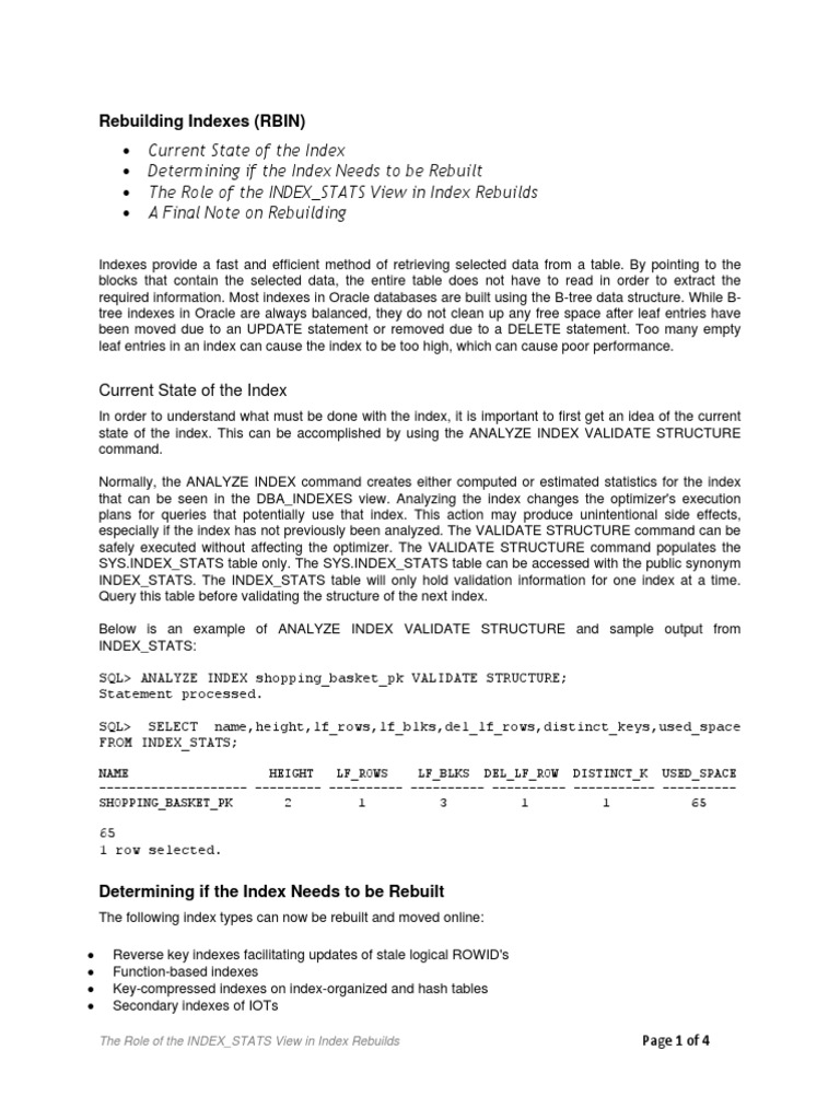 Rebuild Indexes with INDEX_STATS (40 | PDF | Database Index ...