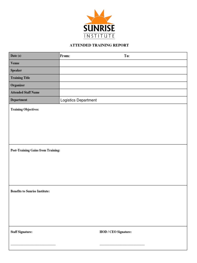 Attended Training Report From To Logistics Department Pdf