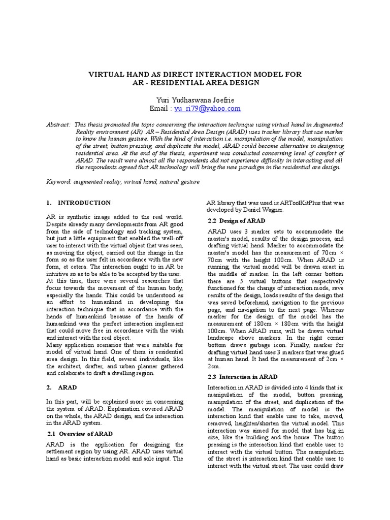 Virtual Hand As Direct Interaction Model For Ar - Residential Area ...