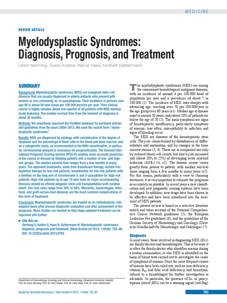 Myelodysplastic Syndromes: Diagnosis, Prognosis, and Treatment | PDF ...
