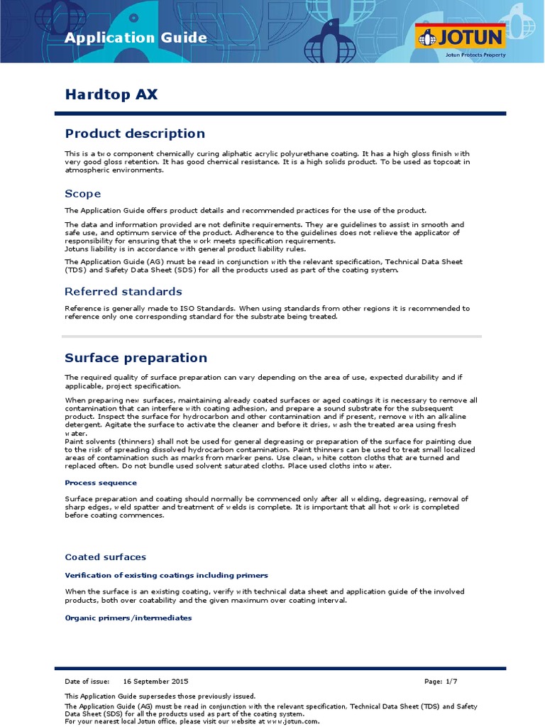 Hardtop AX: Technical Data Sheet Application Guide