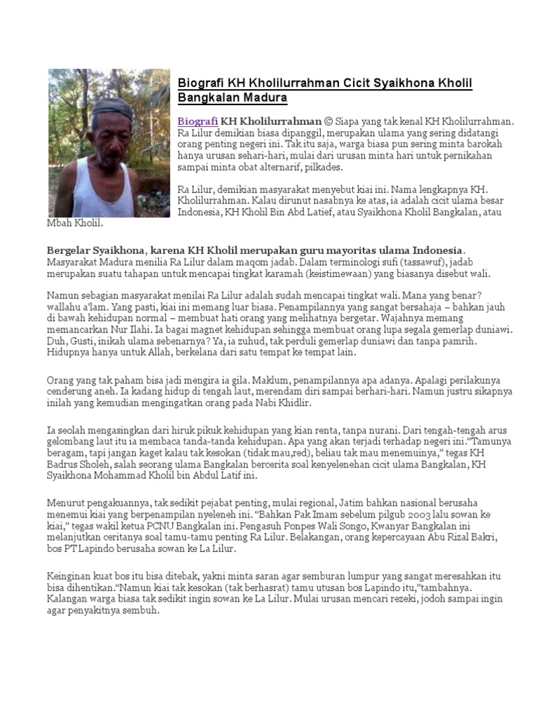 Biografi KH Kholilurrahman Cicit Syaikhona Kholil Bangkalan | PDF