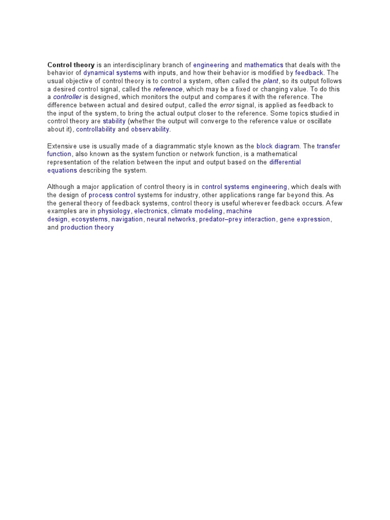 Introduction to Control Theory | PDF