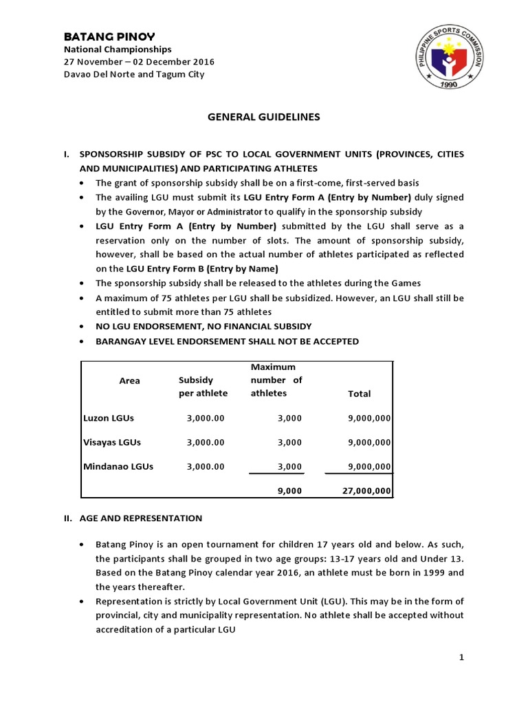 2016 Batang Pinoy - General Guidelines | PDF | Birth Certificate ...