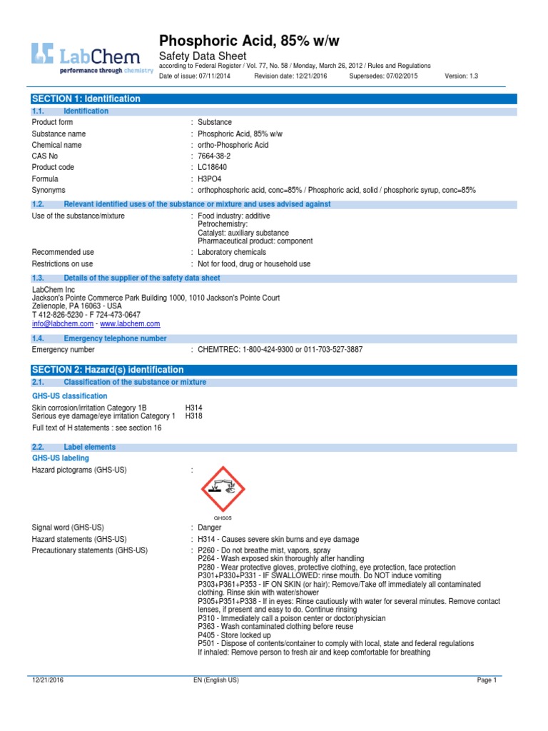 Phosphoric Acid | PDF | Firefighting | Fires