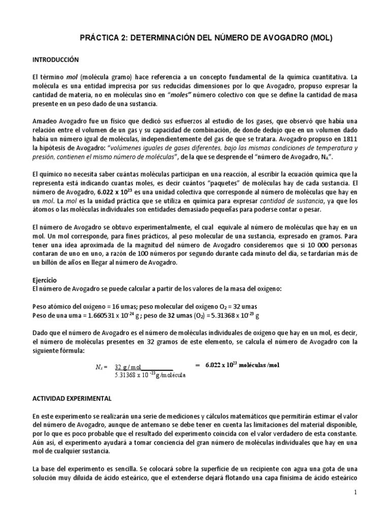 Práctica Química - Determinación Del Número de Avogadro | PDF | Mole ...
