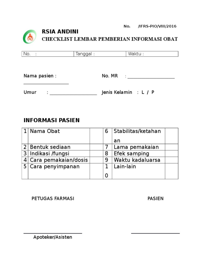 Lembar Pio Pemberian Informasi Obat | PDF