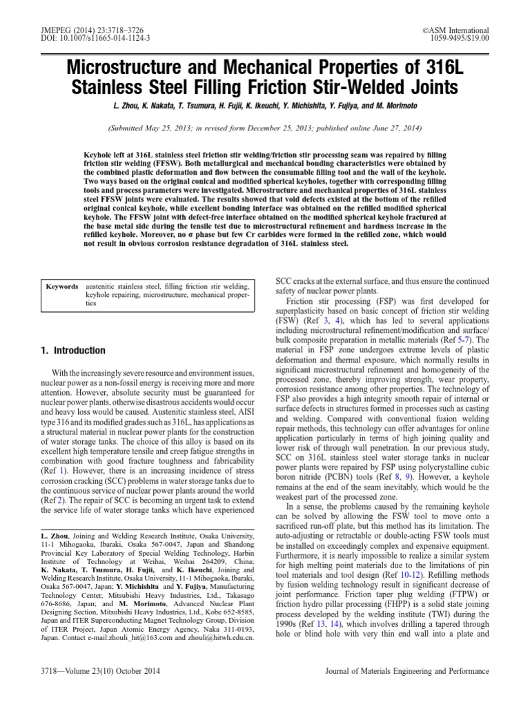 Microstructure and Mechanical Properties of 316L Stainless Steel ...