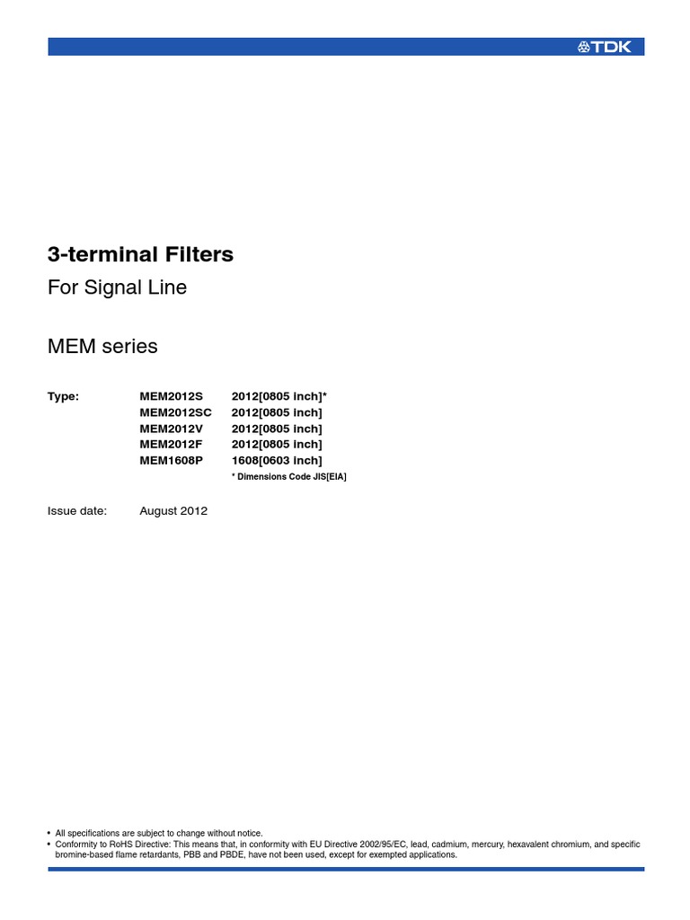 3-Terminal Filters: For Signal Line | PDF | Electronic Filter | Capacitor