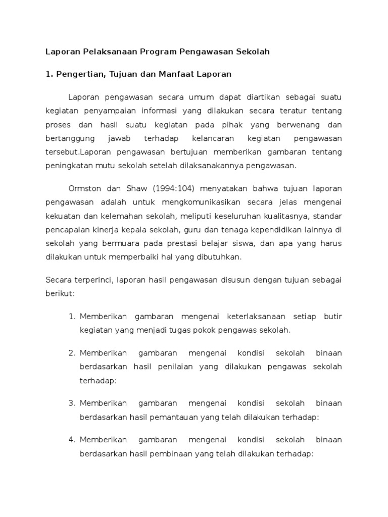 Laporan Pelaksanaan Program Pengawasan Sekolah | PDF