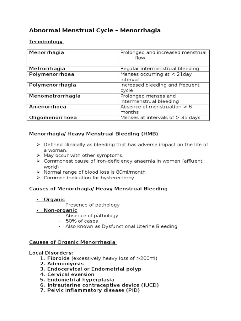 Abnormal Menstrual Cycle - Menorrhagia | PDF | Menstruation ...