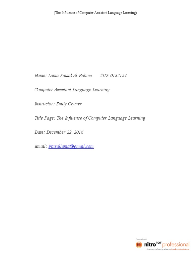 Lama Computer Assistant Language Learning 1 | PDF | Internet | Learning