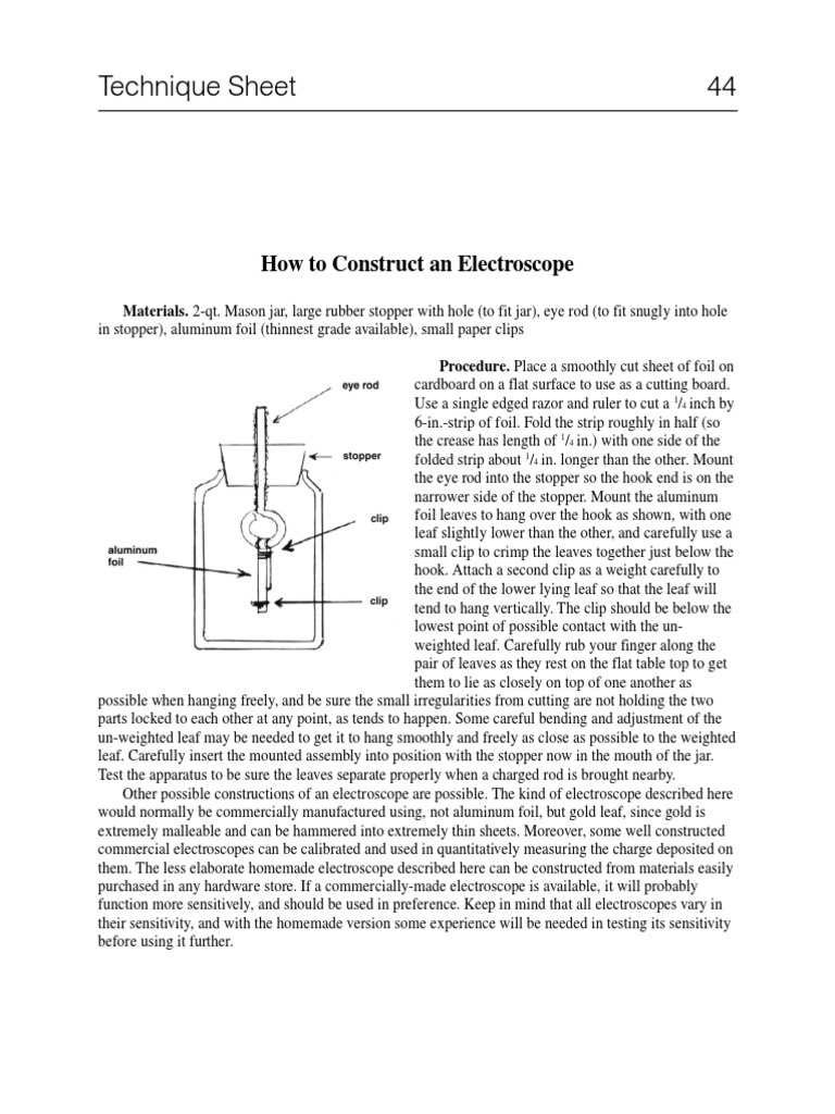 Technique Sheet 44: How To Construct An Electroscope | PDF