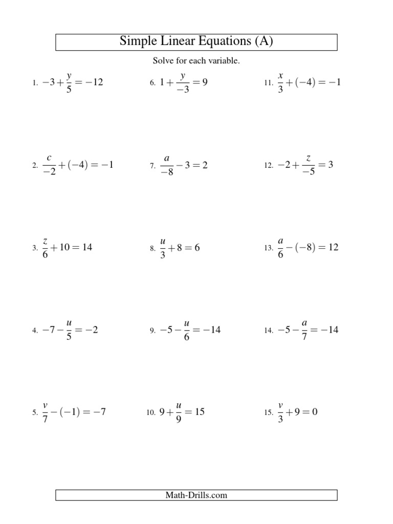 Simple Linear Equations Practice and Solutions | PDF | Equations ...