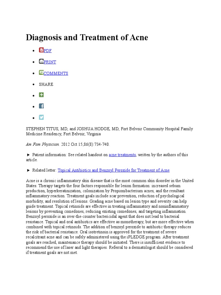 Diagnosis and Treatment of Acne | PDF | Acne Vulgaris | Pharmacology