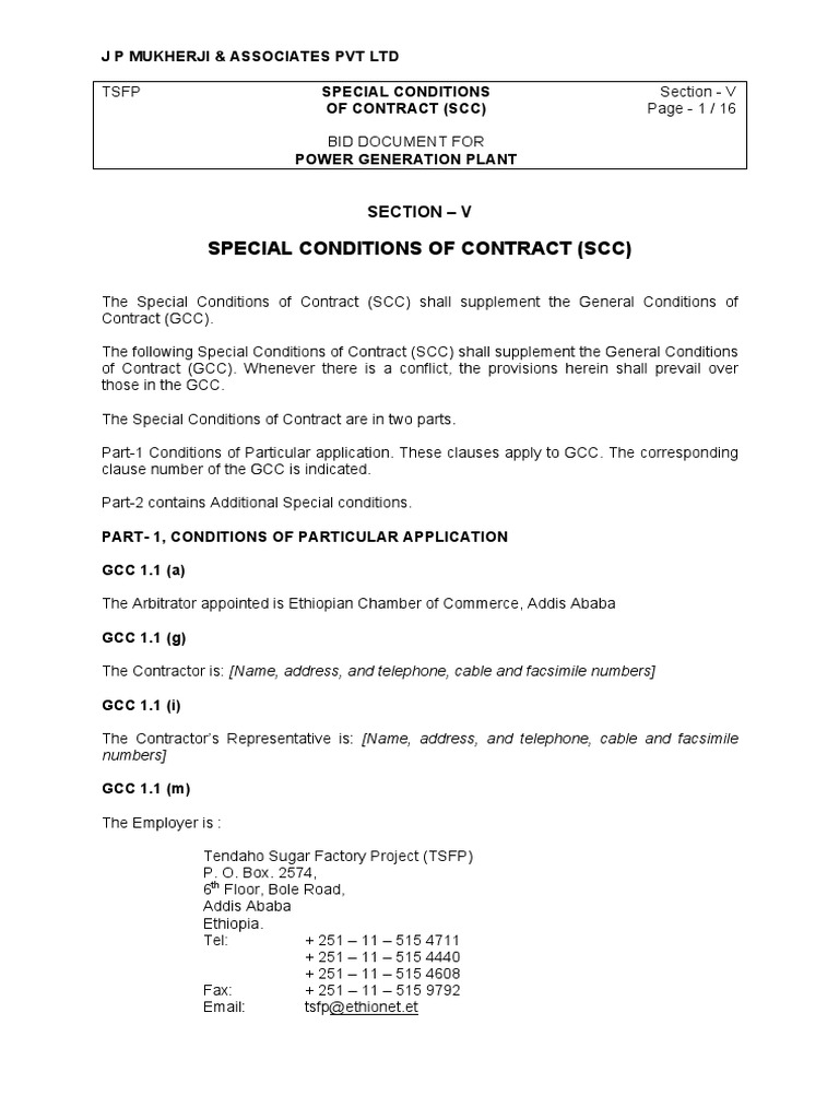 Special Conditions of Contract (SCC) : Section - V | PDF | General ...