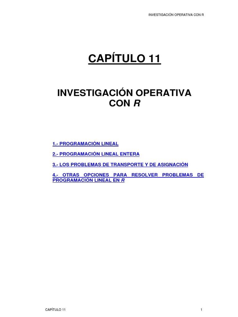 Tema 11 Investigacion Operativa Con R PDF | PDF | Programación lineal | La investigación de ...