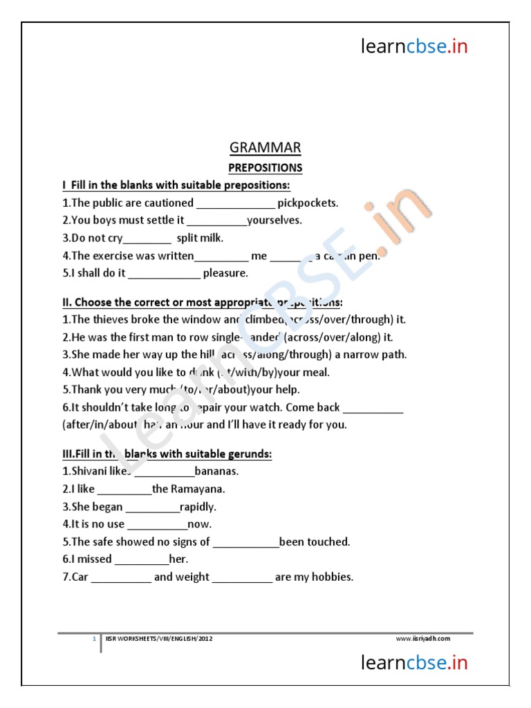 Prepositions Practice Worksheet | PDF | Syntax | Grammar