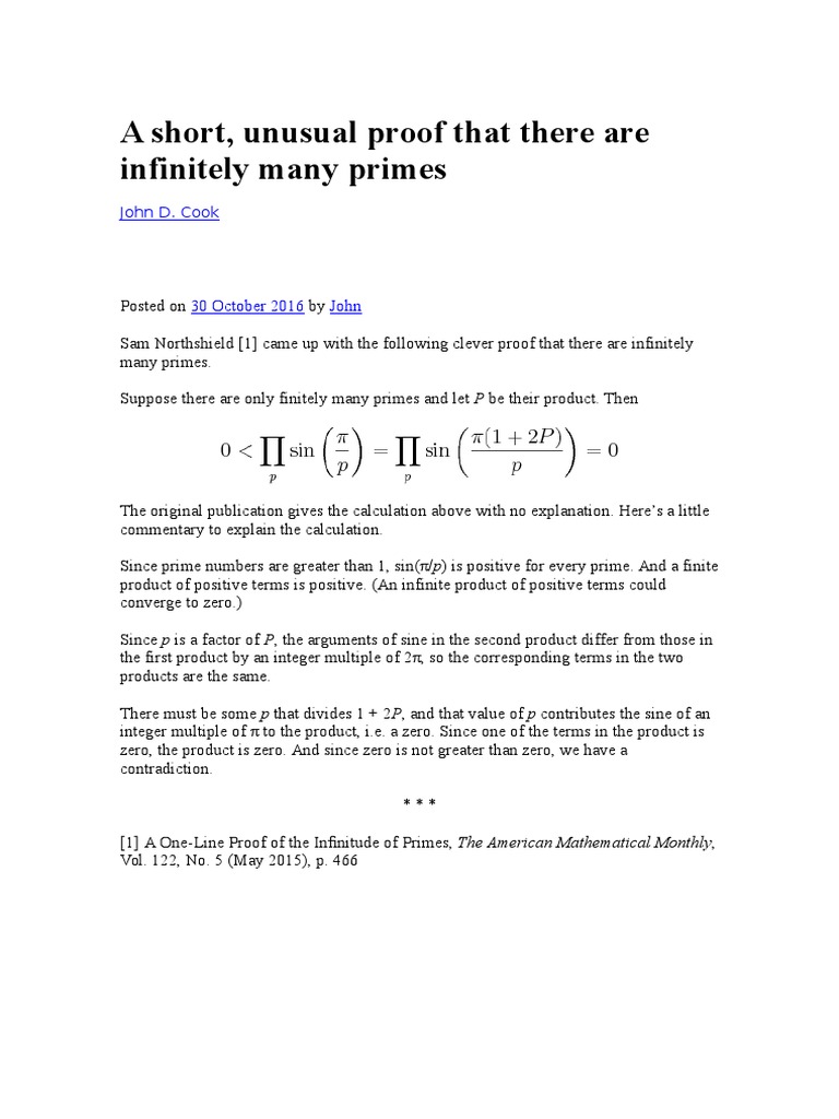 A Short Proof Infinity Primes | PDF