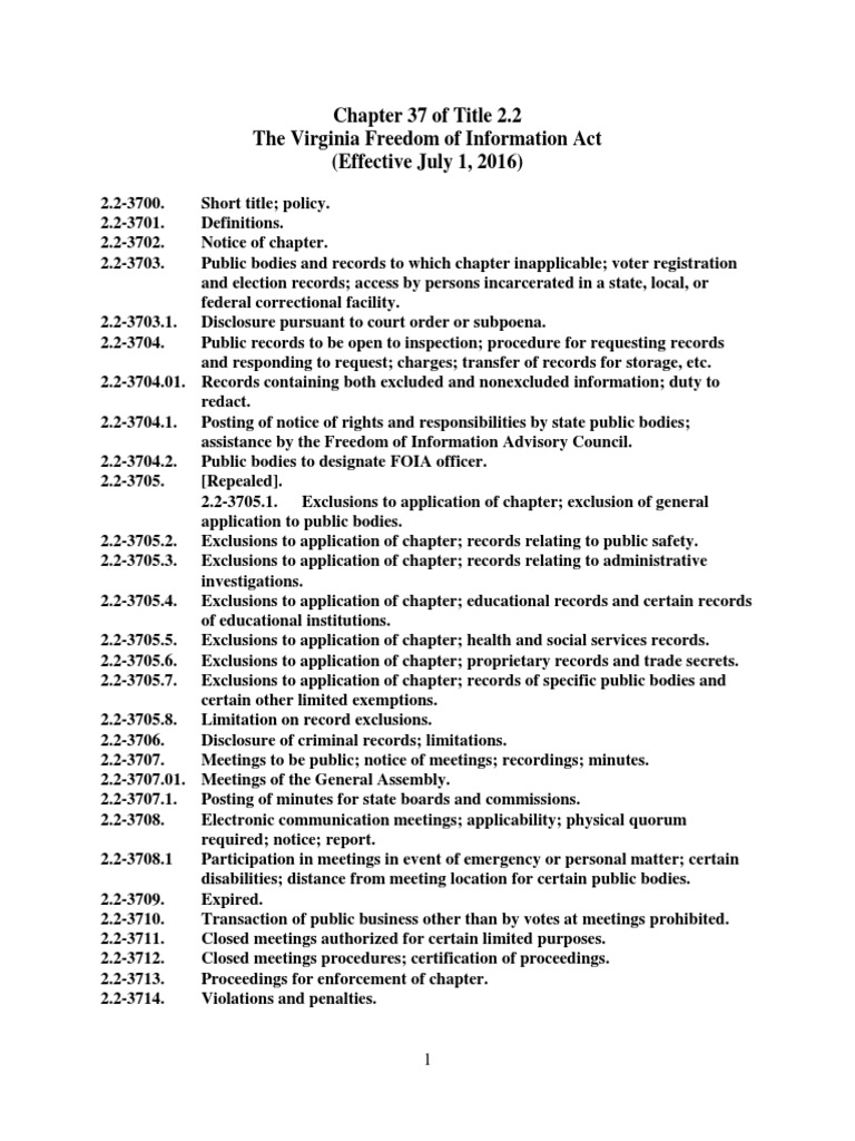 2016 Virginia Freedom of Information Act | PDF | Freedom Of Information ...