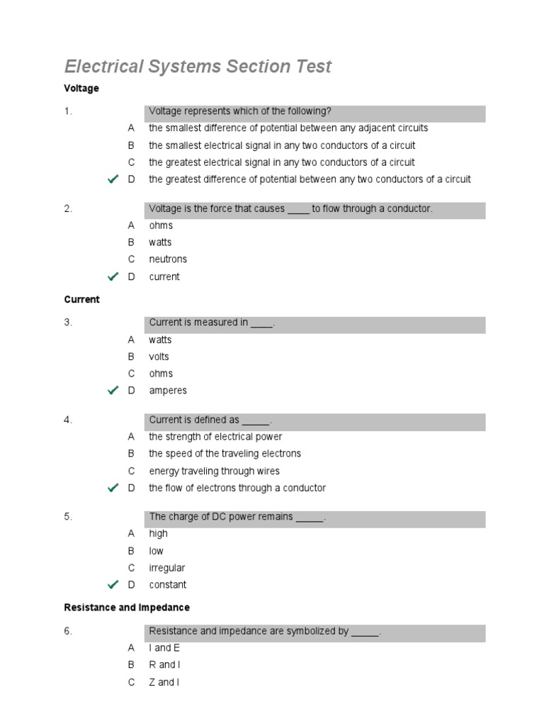 Electrical Systems Section Test: Voltage | PDF | Voltage | Electrical ...