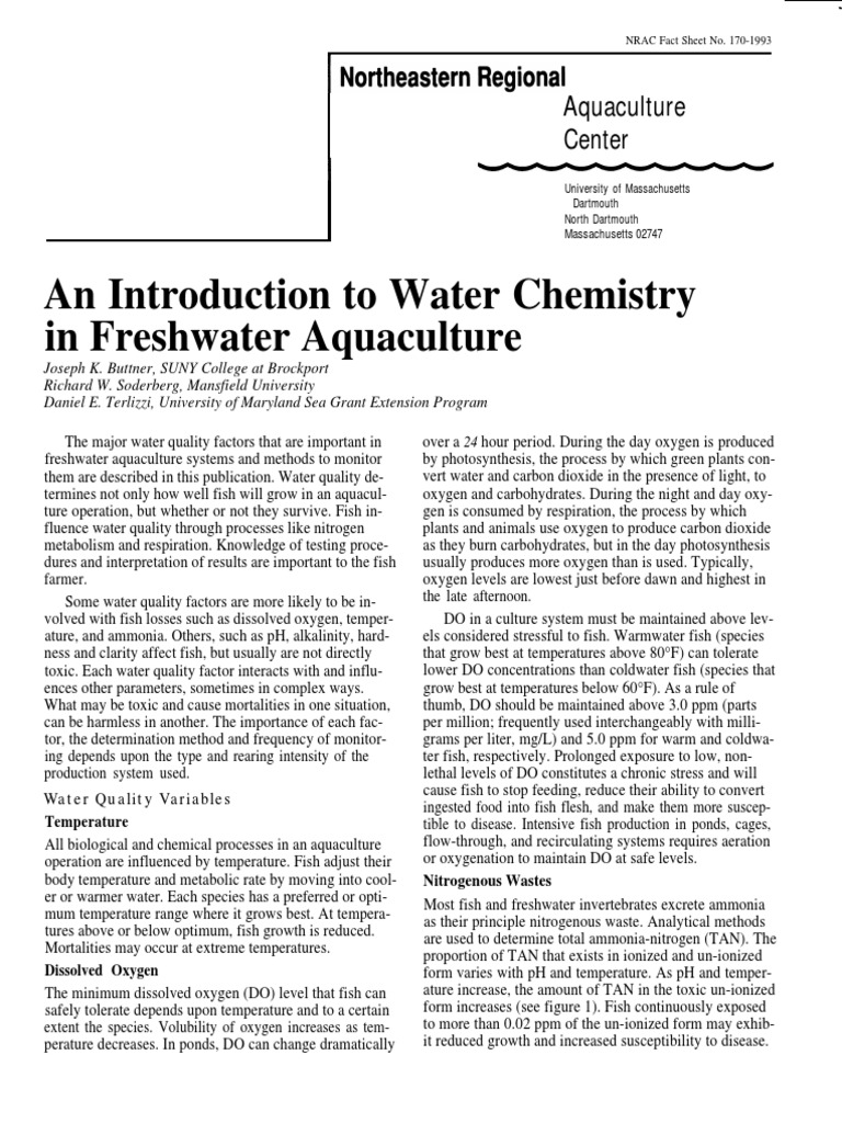 Water Chemistry in Freshwater Aquaculture | PDF | Alkalinity | Ph