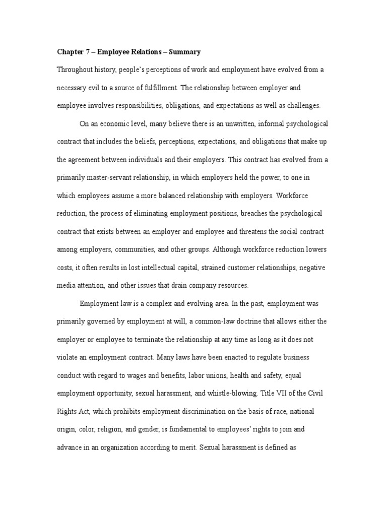 Chapter 7 - Employee Relations - Summary | PDF | Sexual Harassment ...