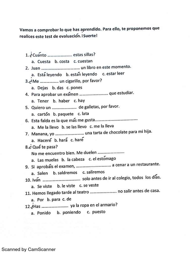 A2 Test Repaso | PDF