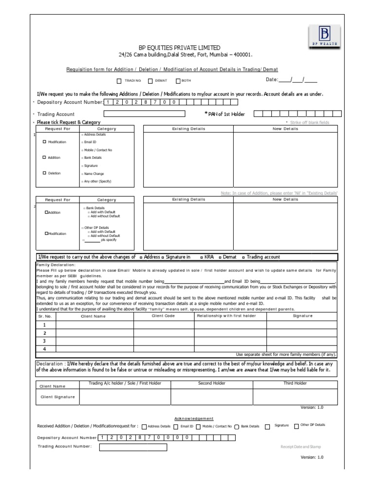 Trading & Demat Common Modification Form | PDF | Service Industries ...