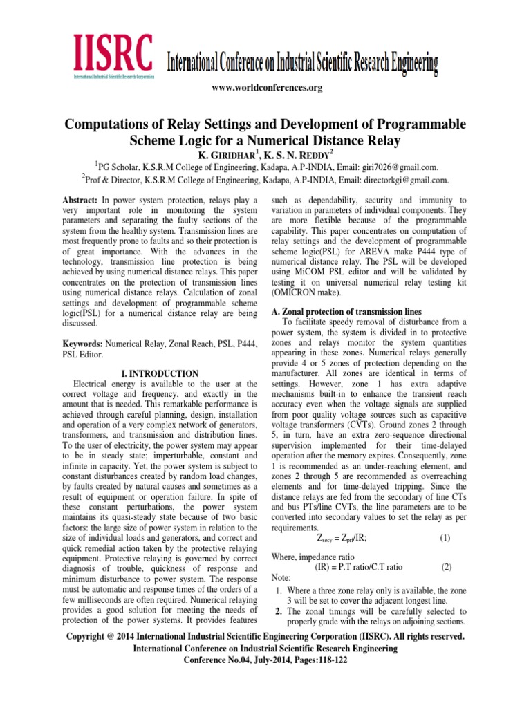 Computations of Relay Settings and Development of Programmable Scheme ...