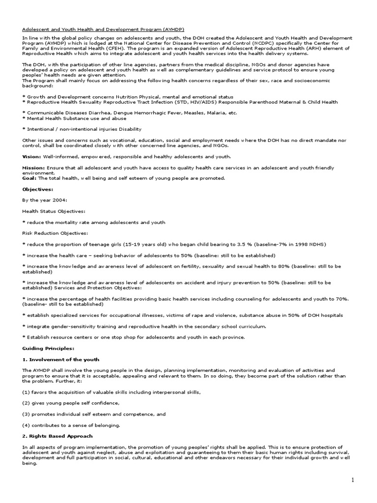 DOH Program Adolescent and Youth Health and Devt Progrma AYHDP | PDF