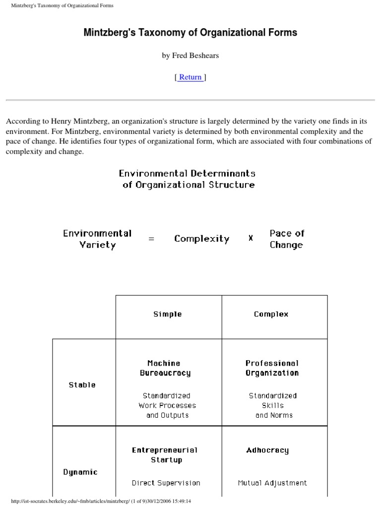 Mintzberg's Taxonomy of Organizational Forms | PDF | Bureaucracy ...