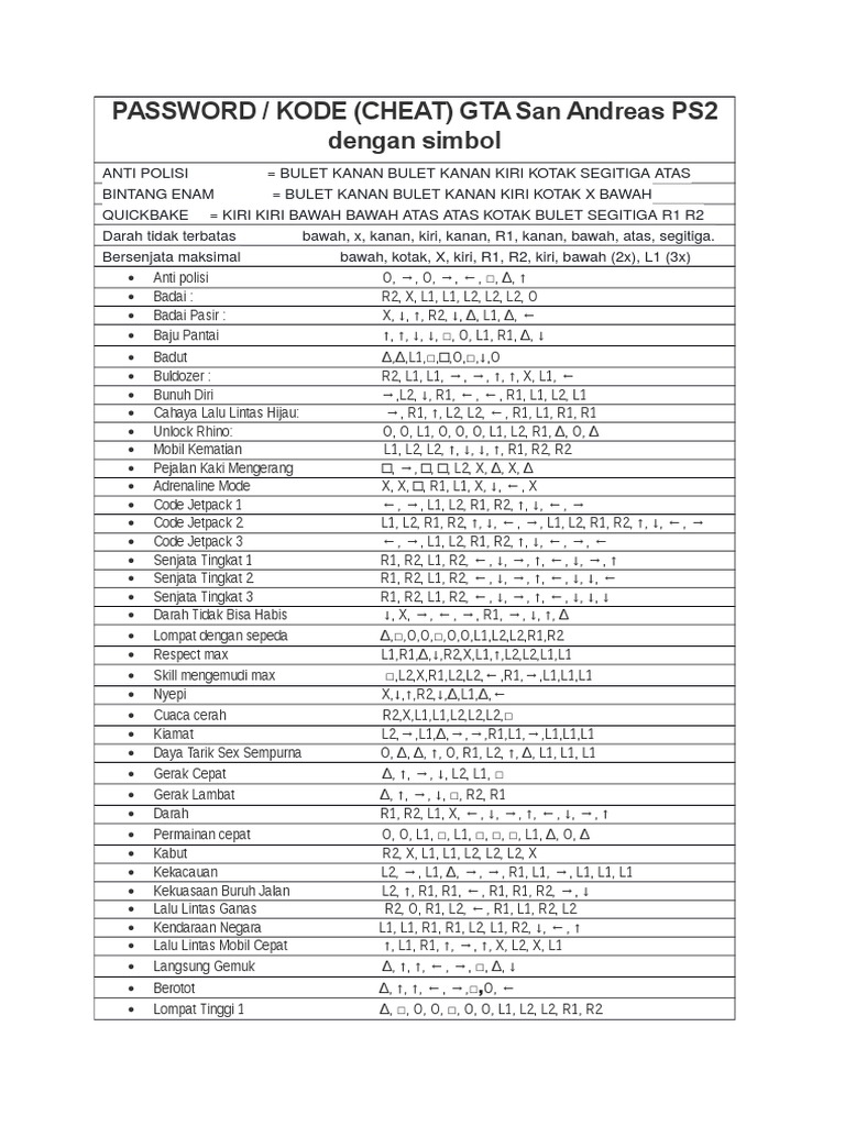 Password Gta Ps 2 | PDF