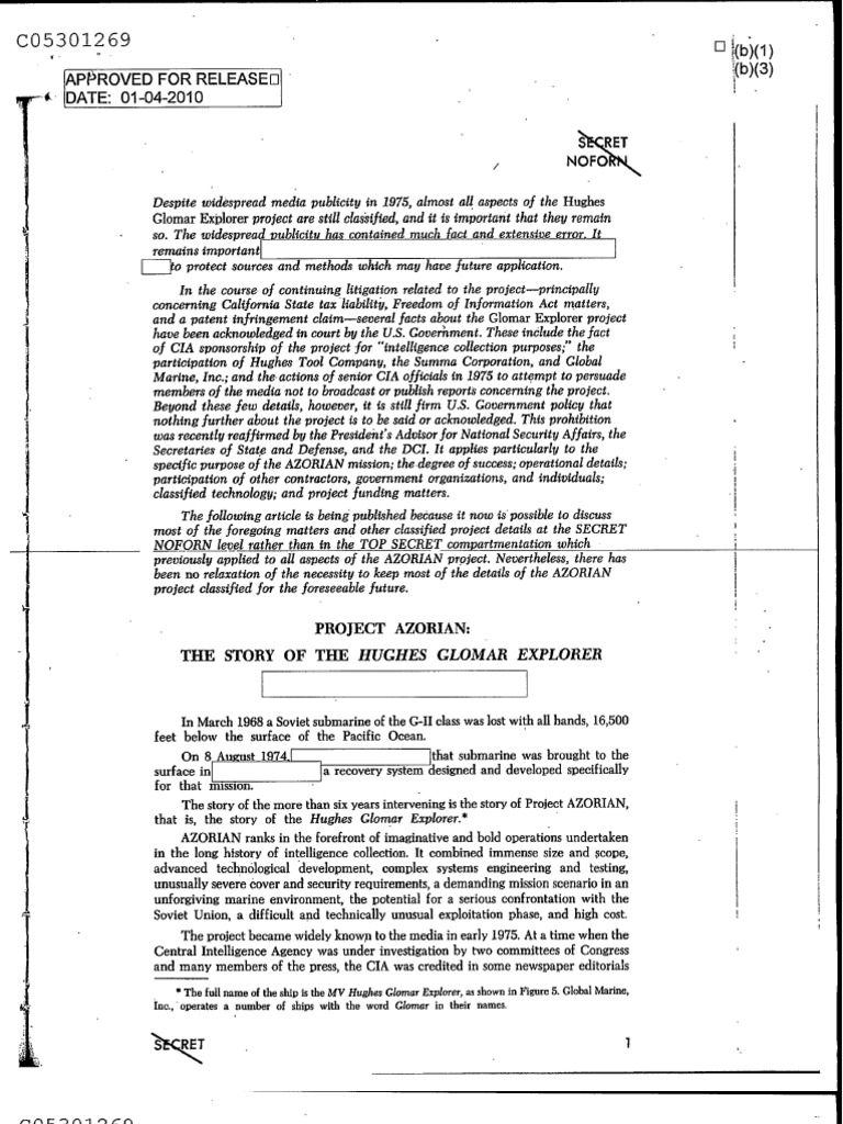 Project Azorian Released Files 01-04-2010 | PDF