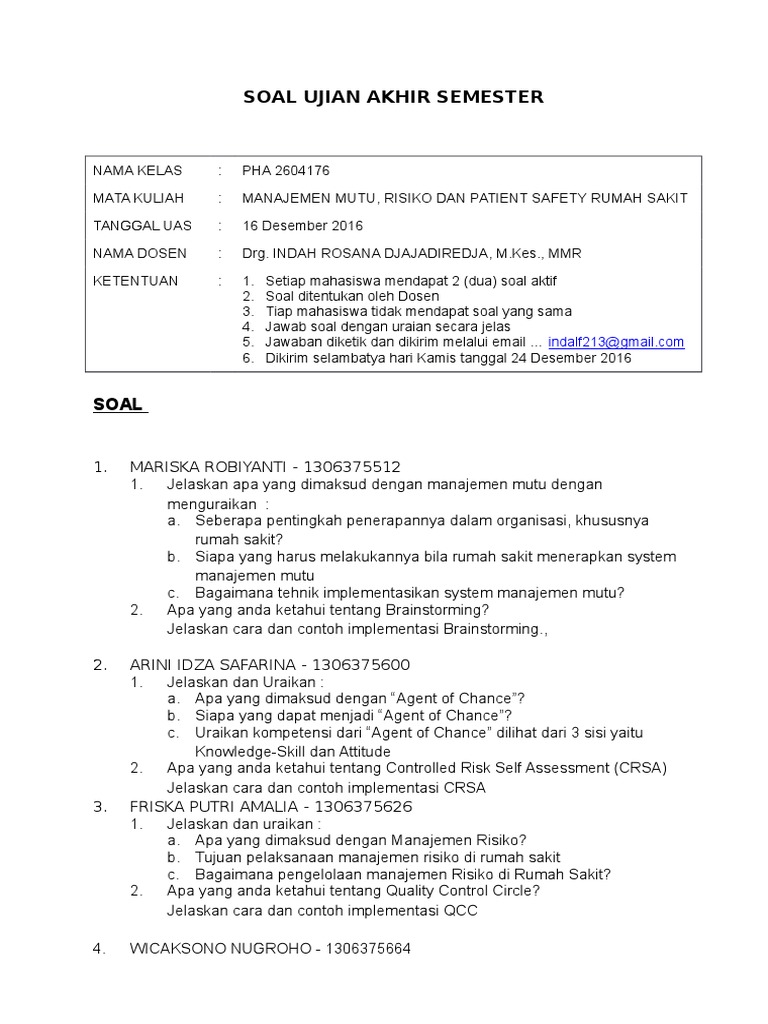 Soal Ujian Akhir Semester MR | PDF