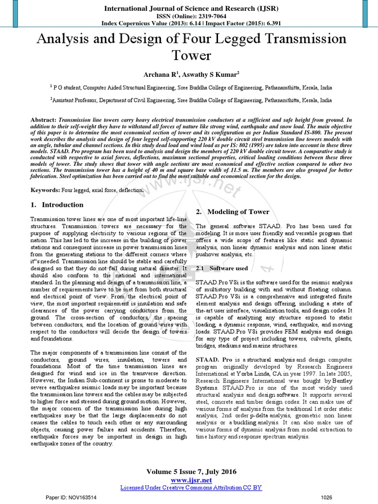 2015 Analysis and Design of Four Legged Transmission Tower PDF | PDF ...