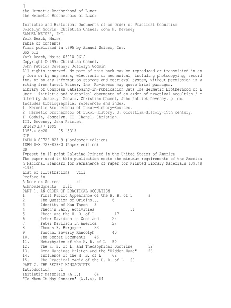 Hermetic Brotherhood of Luxor | PDF | Helena Blavatsky | Esotericism