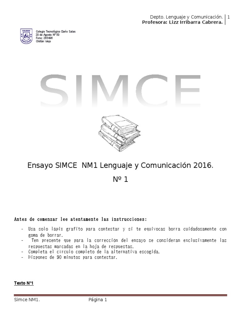 Ensayo SIMCE NM1: Análisis de Textos | PDF