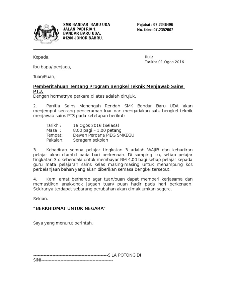 Surat Makluman Ibu Bapa Utk Program | PDF