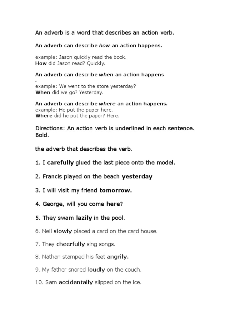 Understanding Adverbs in Action Verbs | PDF