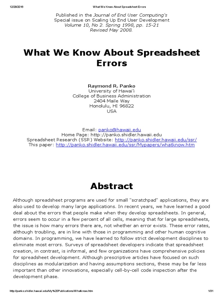 What We Know About Spreadsheet Errors | PDF | Spreadsheet | Fraud