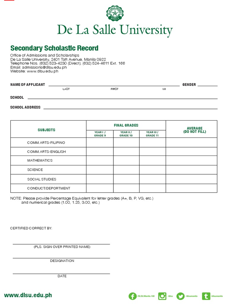 Admission Sec Scholastic Record | PDF