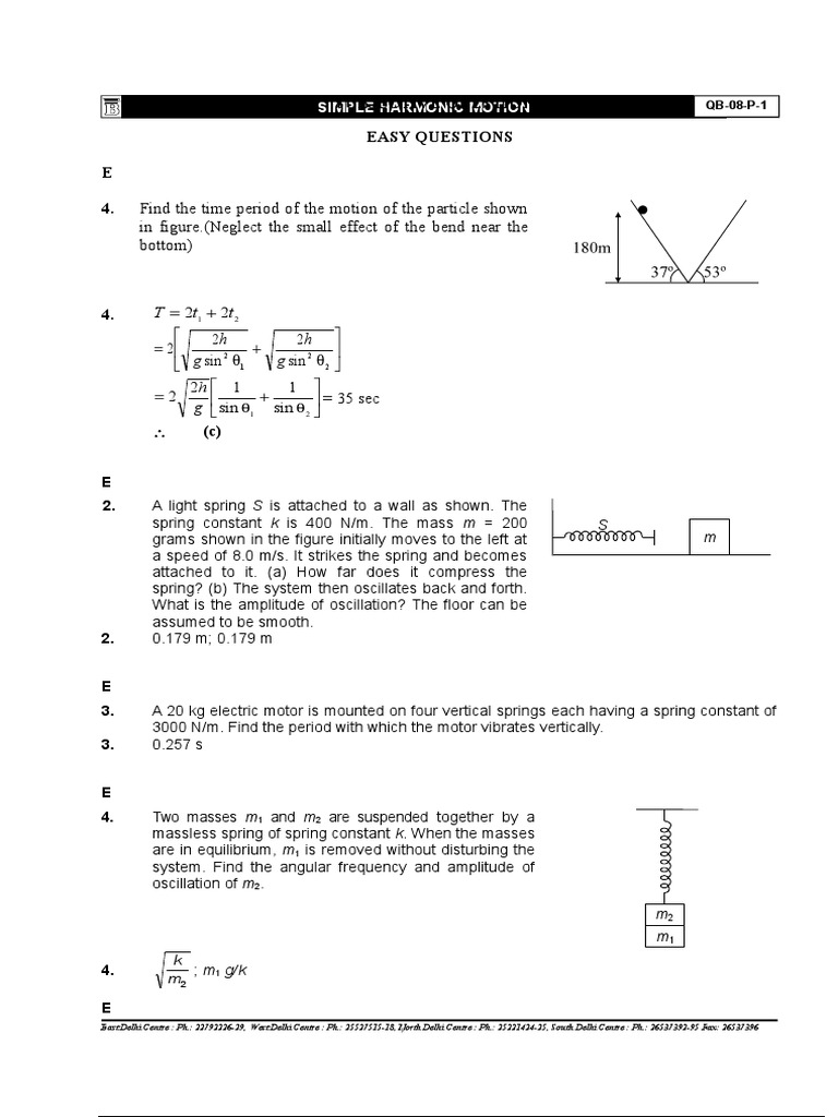 Simple Harmonic Motion Questions | PDF | Oscillation | Velocity