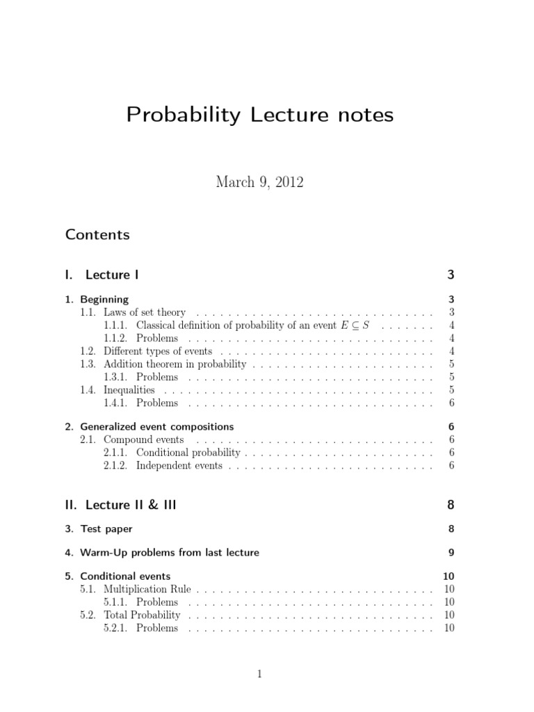 Probability LectureNotes | PDF | Probability Theory | Probability ...