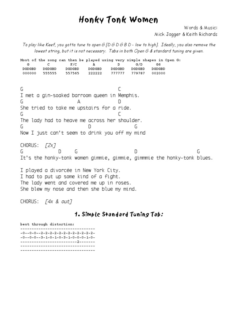 Honky Tonk Woman Guitar Chords