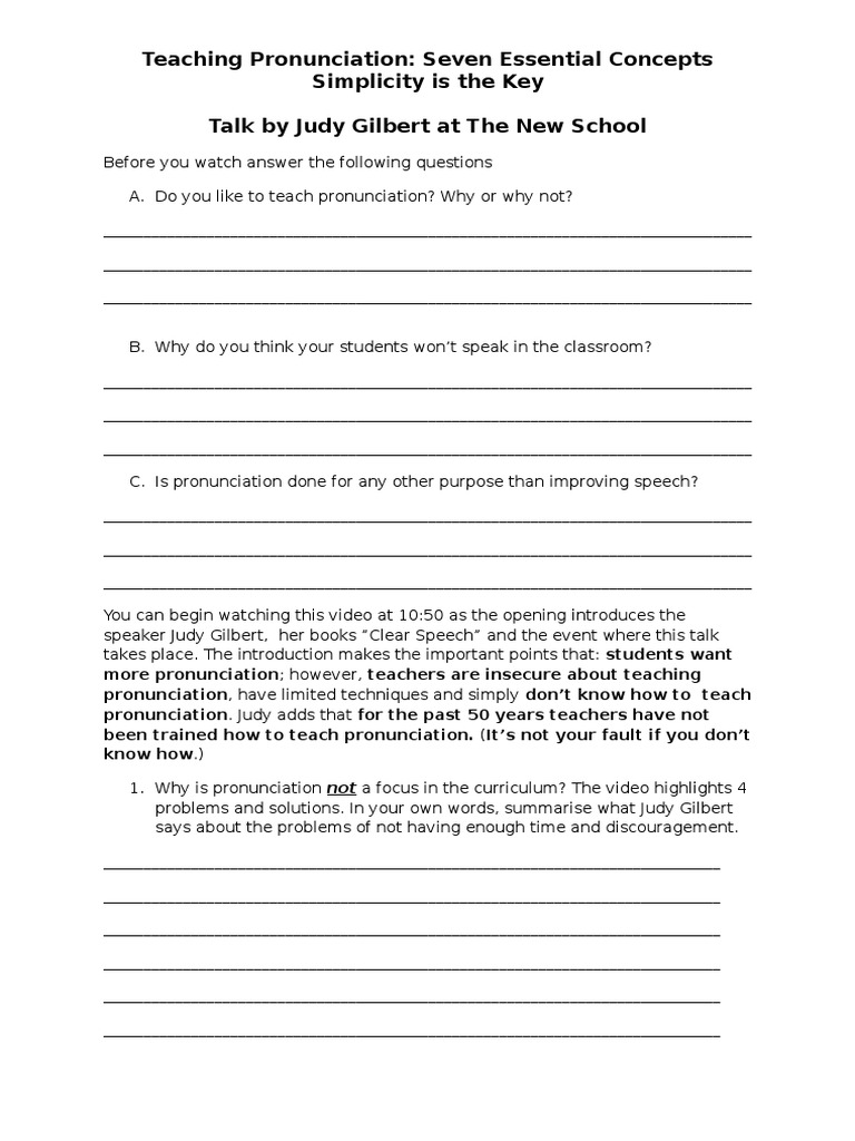 Teaching Pronunciation Seven Essential Concepts Worksheet | PDF