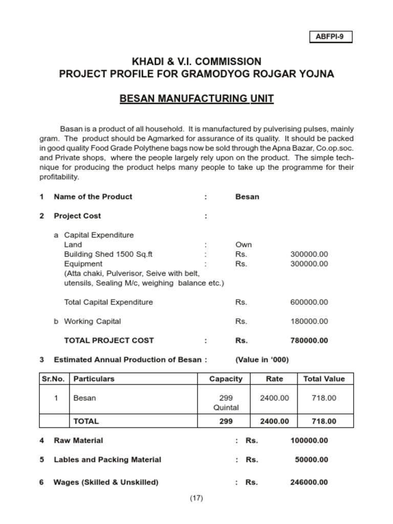 Besan Manufacturing Unit Project Profile | PDF | Technology & Engineering